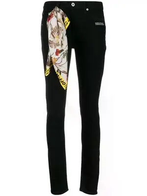 Off-White Skinny Leg Jeans With Printed Scarf Detail