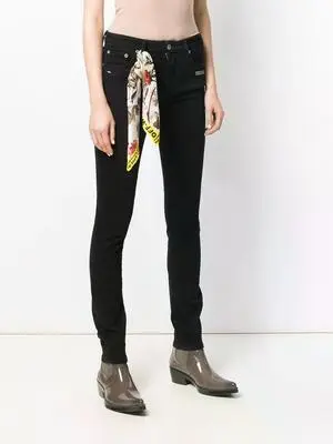 Off-White Skinny Leg Jeans With Printed Scarf Detail