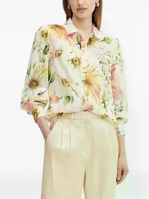 Guess Floral Print Puff Sleeve Shirt - Neutrals