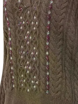 DES_PHEMMES Cable-knit Embellished Polo-neck Top