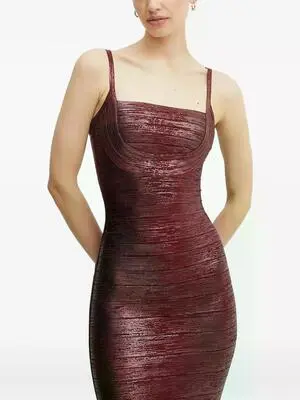 Herve Leger Gemma Metallic Square Neck Dress