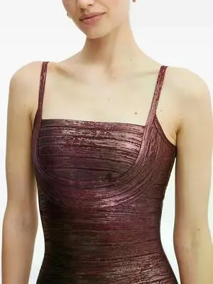Herve Leger Gemma Metallic Square Neck Dress