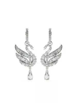 SWAROVSKI Rhodium-plated Swan Motif Crystal Earrings