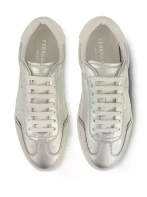 FERRAGAMO Silver-tone Leather Low-top Sneakers - Grey