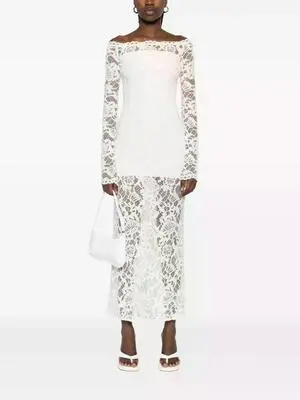MANURI Lace-embellished Boat Neck Midi Dress - White