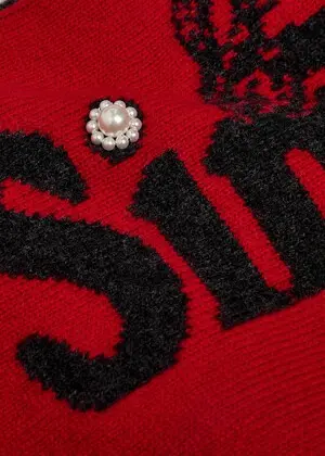 Simone Rocha Striped Ruffle-trimmed Wool-blend Scarf - Red