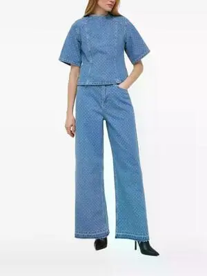 CUSTOMMADE Polka-dot Panelled Denim Top