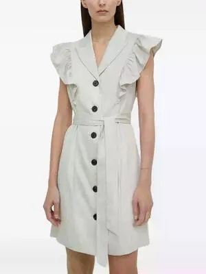 BRUUNS BAZAAR Pinstripe Ruffled-shoulder Mini Dress - Grey