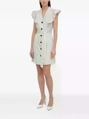 BRUUNS BAZAAR Pinstripe Ruffled-shoulder Mini Dress