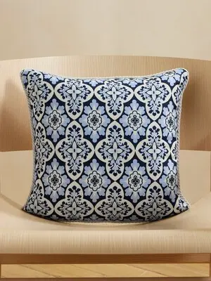 La DoubleJ Printed Woven Cushion - Blue