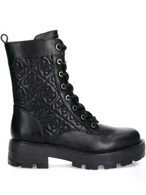 Guess Quilted Logo Lace-up Boots - Black