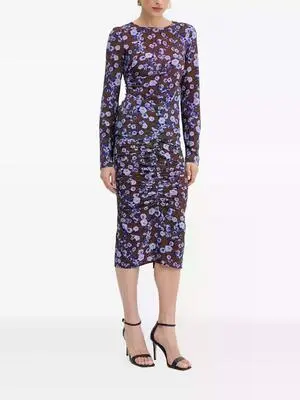 Patrizia Pepe Floral Print Ruched Midi Skirt - Brown
