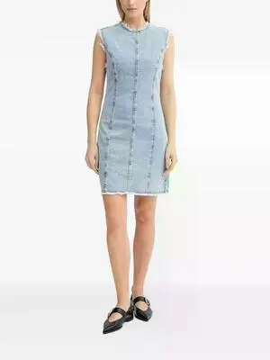 GESTUZ Sleeveless Denim Mini Dress With Frayed Edges - Blue