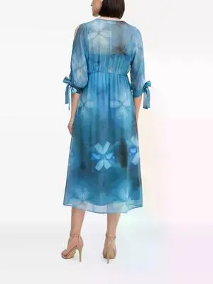 SANDRO FERRONE Floral Print Midi Dress With Tie Sleeves - Blue