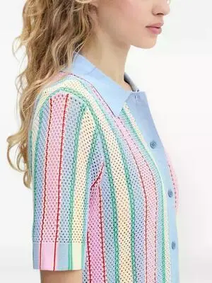 Stine Goya Striped Open-knit Polo Shirt