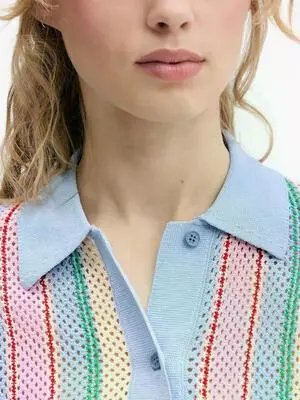 Stine Goya Striped Open-knit Polo Shirt
