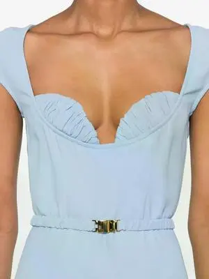 ROWEN ROSE Belted Cap-sleeve Maxi Dress