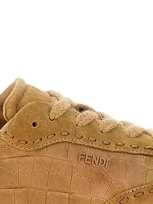 Fendi Lace-up Crocodile-effect Sneakers - Brown