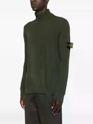 Stone Island Ribbed Wool Turtleneck Sweater - Green