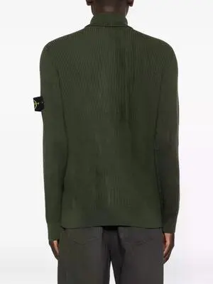 Stone Island Ribbed Wool Turtleneck Sweater - Green