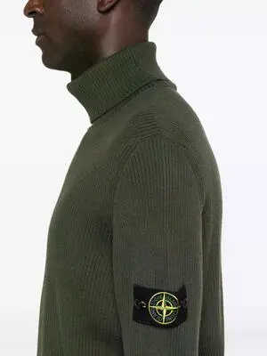 Stone Island Ribbed Wool Turtleneck Sweater - Green