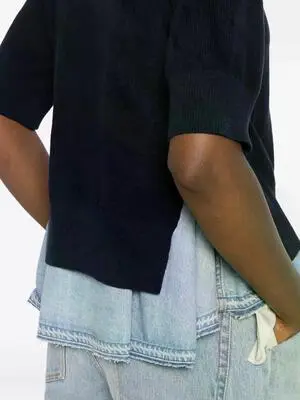Sacai Knitted Sweater With Denim Panelling - Blue