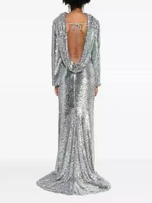 Giuseppe Di Morabito Sequined Asymmetric Evening Gown - Silver