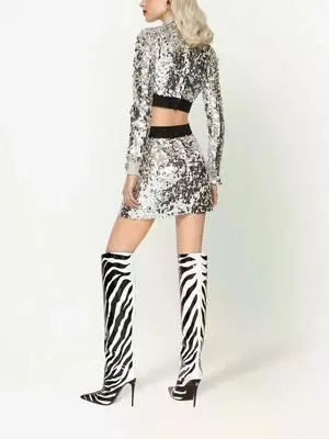 Dolce & Gabbana Sequin Embellished Long Sleeve Crop Top