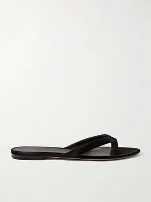 THE ROW Sacha Flat Thong Velvet Sandals - Black