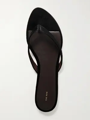 THE ROW Sacha Flat Thong Velvet Sandals - Black