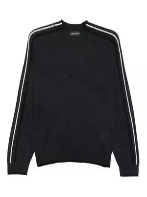 Emporio Armani Striped Detail Wool Sweater - Grey