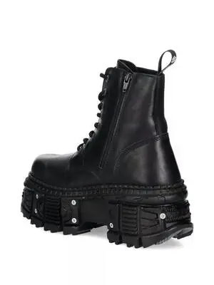 NEW ROCK 100mm Platform Lace-up Boots - Black
