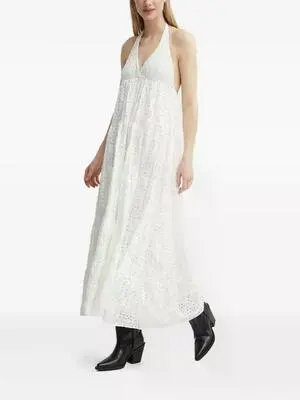 Desigual Eyelet Embroidery Halterneck Maxi Dress - White