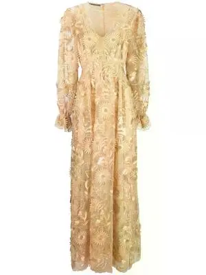 Alberta Ferretti Floral Embroidered Maxi Dress - Neutrals