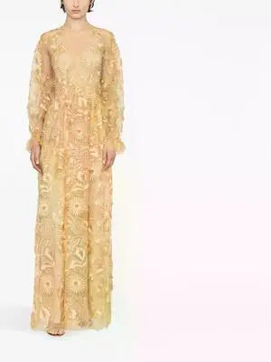 Alberta Ferretti Floral Embroidered Ruffled Maxi Dress