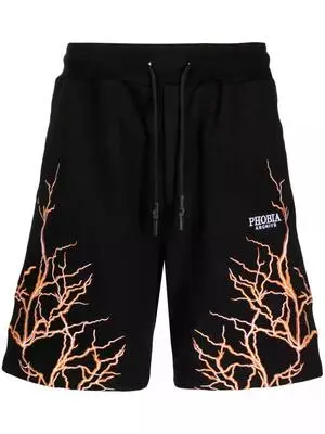 PHOBIA Lightning Embroidered Track Shorts - Black