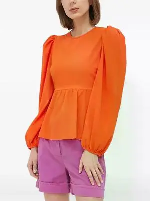 NOTES DU NORD Puff Sleeve Tie-back Blouse - Orange