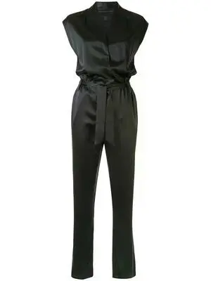 RtA Silk Jumpsuit With Waist Tie Detail - Black