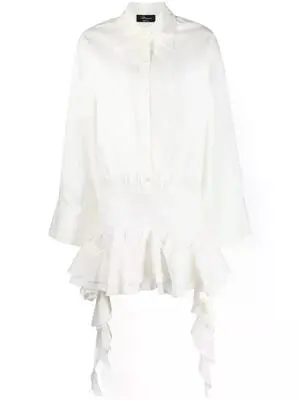 Blumarine Cotton Blend Ruffled Shirtdress - White