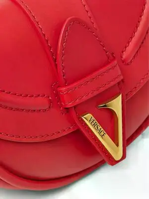 Versace Curved Flap Leather Shoulder Bag - Red