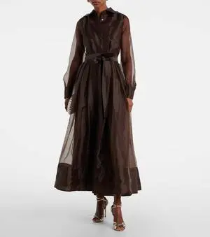 Simkhai Montgomery Organza Shirt Dress - Brown