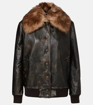 Dolce & Gabbana Shearling-trimmed Leather Bomber Jacket - Brown