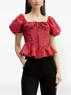 Bardot Puff-sleeve Corset Top - Red