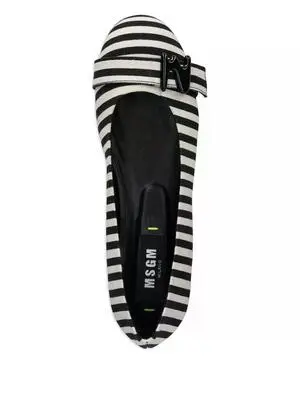 MSGM Striped Fabric Flats With Logo Plaque