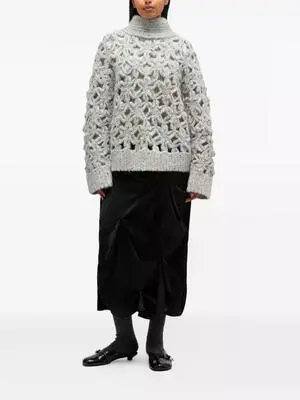 GANNI Alpaca Flower Crochet High Neck Sweater