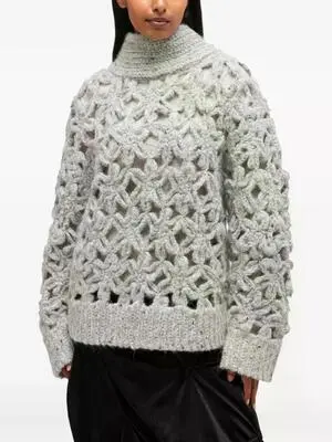 GANNI Alpaca Flower Crochet High Neck Sweater