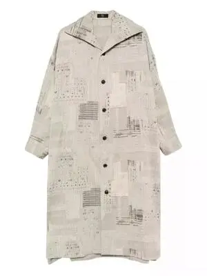 Y’s Printed Relaxed Fit Coat - Grey