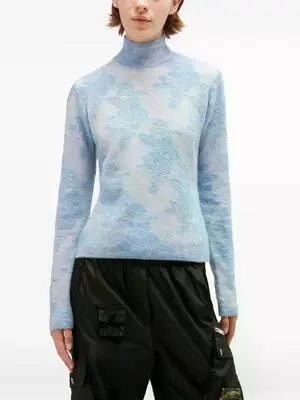 GANNI Floral Jacquard Mock Neck Sweater - Blue