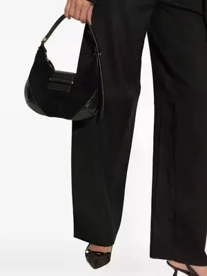 JIMMY CHOO Suede Shoulder Bag With Snakeskin Embossed Accents - Black