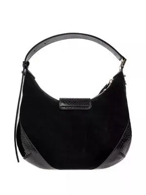 JIMMY CHOO Suede Shoulder Bag With Snakeskin Embossed Accents - Black